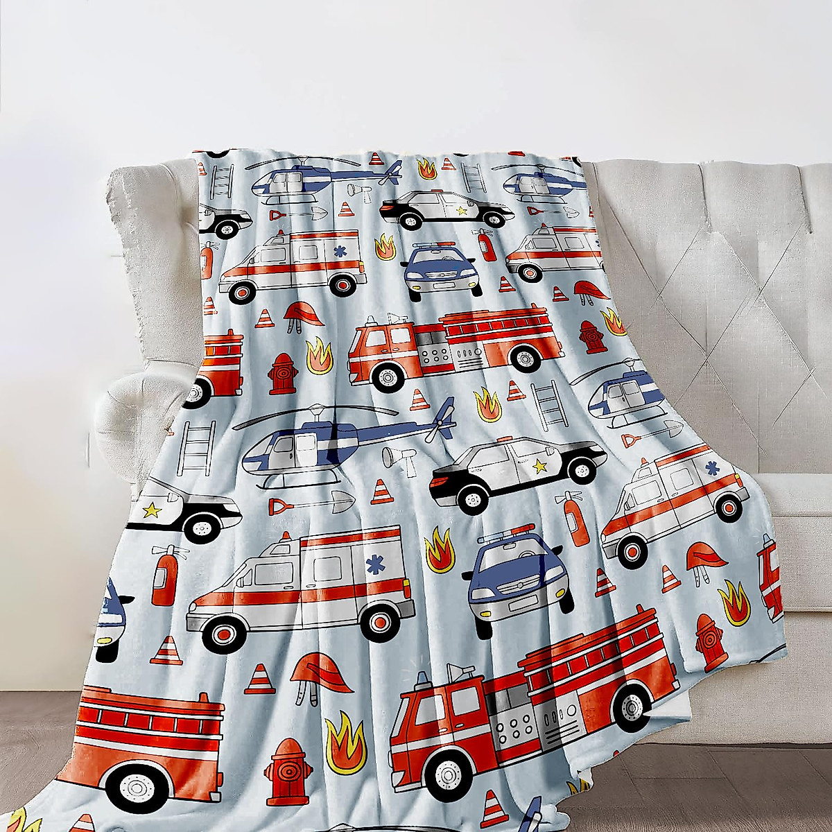 Fire Truck Toddler Bed Blanket, Firefighter Blanket for Boys Kids, Truck Blanket for Kids, Soft Warm Cozy Fleece Throw Blankets Gifts 40x50 Inch