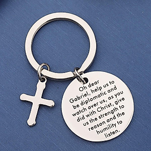 MYOSPARK St. Gabriel Archangel Protect Protection Charm with Prayer Keychain Religious Jewelry Gift For Messengers (Archangel Gabriel Keychain)