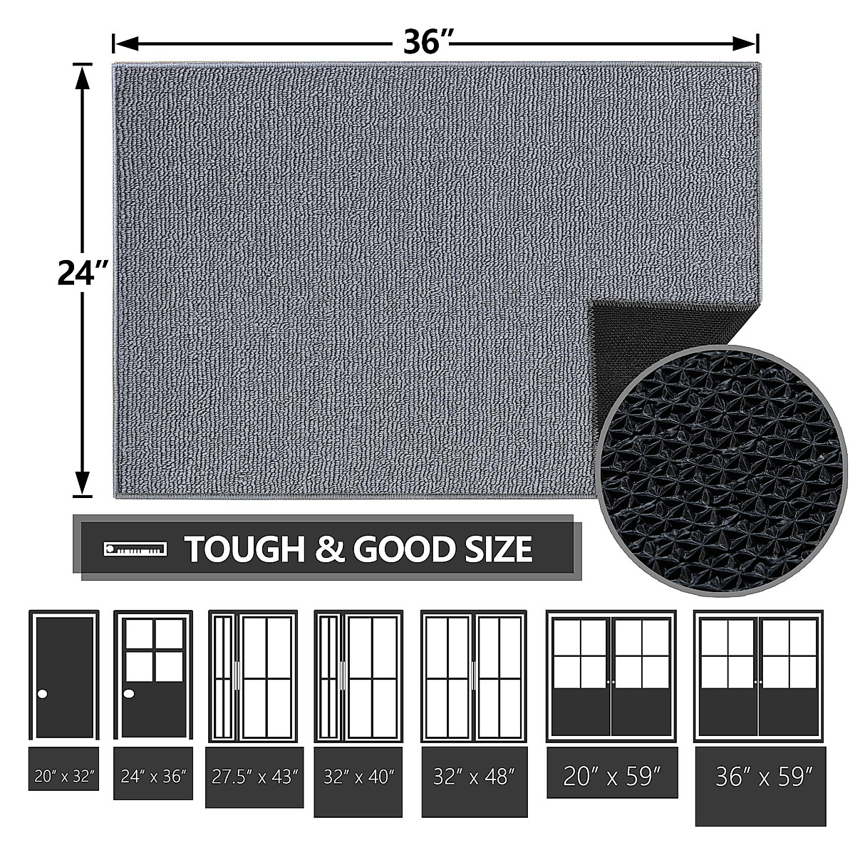 FONEYI Indoor Door Mat, Front Door Rug 24"x36" Non Slip Rubber Backing Door Mats, Low-Profile Absorbent Resist Dirt Entrance Mat Inside Floor Mats for Entryway, Machine Washable Dog door mat, Grey