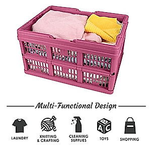 Home+Solutions 3 Piece Collapsible Basket Set - Berry Pink Plastic Containers for Multipurpose Storage