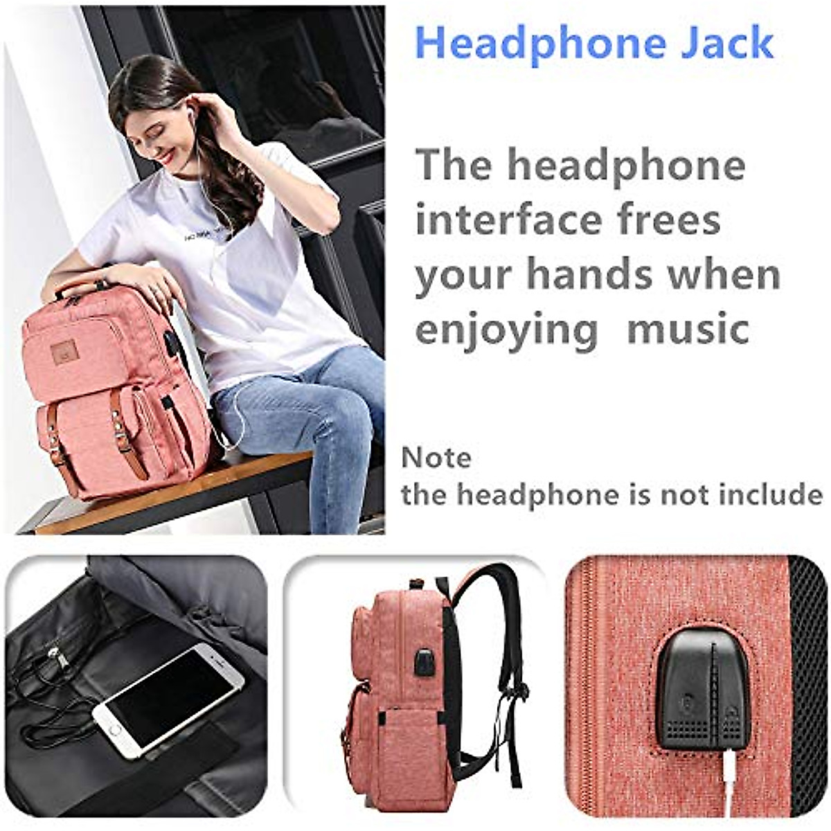 HFSX Laptop Backpack Women Men College Backpacks Bookbag Vintage Backpack Book Bag Fashion Back Pack Anti Theft Travel Backpacks with Charging Port fit 15.6 Inch Laptop Pink