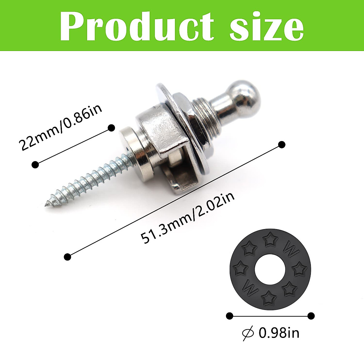 Tnuocke 4pcs Silver Metal Guitar Straps Button Lock Set, Guitar Strap Locks with Easy Remove Screw Release Straplocks 4 Black Rubbers Washers(Silver) H-K-003-W