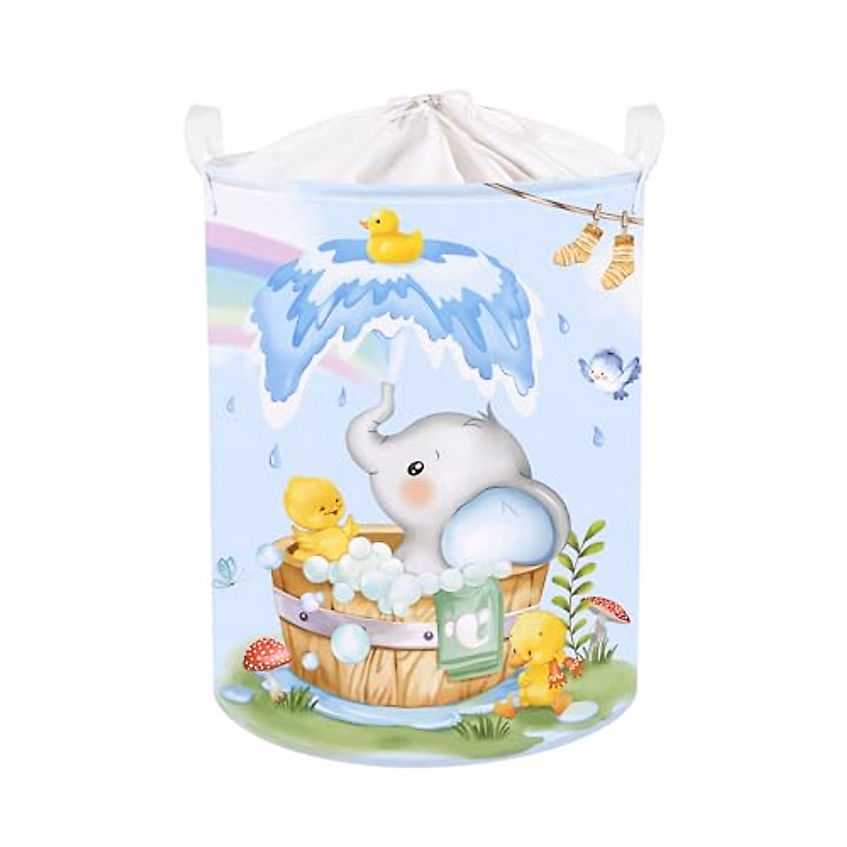 Clastyle 45L Cute Animal Shower Laundry Basket Sunny Elephant Bathing Baby Laundry Hamper Blue Giraffe Lion Duck Toy Towel Storage Basket