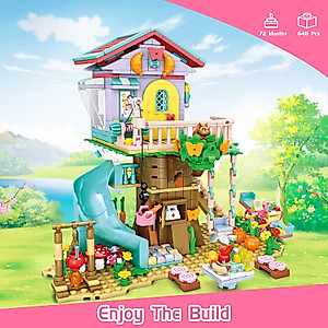 QLT Tree House Building Set with Light Kit - Compatible with Lego Flowers Friends Friendship Treehouse Building Kit, Creative Forest Toy with a House Construction Set Gift for Kids(648PCS)