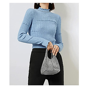 Allsolvable Rhinestone Mini Bag Women Blingbling Sparkle Purse Crystal Clutch Handbags Silver Party Prom Wedding