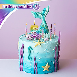 Treela 2.7 Inch Birthday Candles Rainbow Number Candle with 12 Pieces Numeral Rainbow Spiral Candle First One Year Candle for Baby Girl Boy Birthday Cake Topper Anniversary Wedding Party (Number 5)