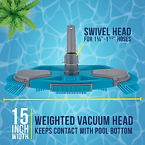 U.S. Pool Supply Deluxe Weighted Pool Vacuum Head with Side Brushes, Swivel Connection, EZ Clip Handle - for Above Ground & Inground Swimming Pools – Vinyl Liner Floor, Wall, Step, Corner Cleaner