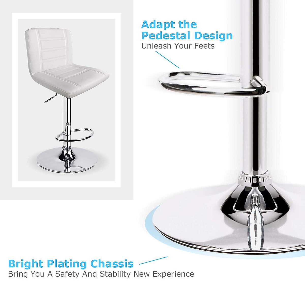Leopard Bar Stools Set of 2, Modern Adjustable Bar Stool with Back, Straight Line Swivel Barstool (White)