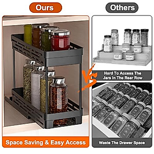 Spice Rack Organizer for Cabinet, 2 Pack Pull Out Spice Rack for Kitchen Inside Cabinets, Vertical Spice Organizer, 2-Tier Spice Cabinet Organizer Slide Out Spice Racks, 4.33''Wx10.43''Dx8.5''H
