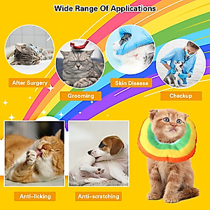 Yanmucy Cat Recovery Collar Adjustable Rainbow Cat Elizabethan Collar Soft Cat Cone After Surgery Protective Neck for Cat Cones to Stop Licking (M)