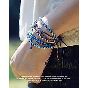 Mezcla Vida Bohemian Starfish Charm Silver Zinc Beaded Waterproof Rope Surfing Bracelets Sets For Women Teen Girls, Beach Handmade String Jewelry (BLUE, Zinc Alloy)