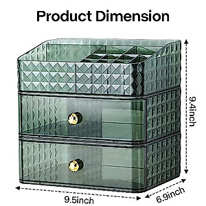 GORET Makeup Organizer for Vanity, Large Capacity Countertop Organizer with 2 Stackable Drawers for Cosmetics, Lipstick, Nail Polish, Jewelry, Makeup Brush, Ideal for Bedroom and Bathroom