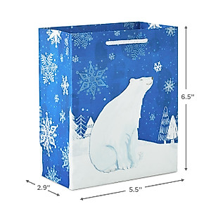 Hallmark 6" Christmas Gift Bags (6 Small Bags: Blue and White, Polar Bear, Snowflakes, Reindeer and Trees) for Holiday Parties, Gift Cards, Teacher Presents, Party Favors