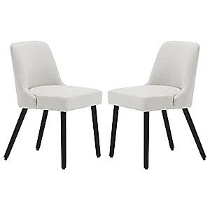 MINCETA Dining Chair,Morden Wood Leg Upholstered Kitchen Chair Set of 2,Performance Fabric in Beige Gray