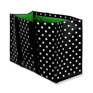 Kate Spade New York Large Reusable Grocery Bag, Oversized Tote Bag with Pockets, Black Collapsible Tote for Shopping, Picture Dot