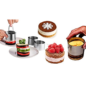 Uncle Jack Food Ring molds Sets for Cooking, Stainless Steel Cake Rings Forming Rings with Pusher,2 Pack 3-1/8 and 2 Pack 2-3/8