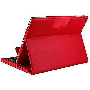 Lrufodya Keyboard Case for iPad Pro 12.9 Wireless Detachable Keyboard, Separable PU Leather Case Cover Magnetically Keyboard for iPad Pro 12.9 (for iPad 12.9(2015/2017), Red)