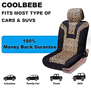 COOLBEBE Leopard Car Seat Covers - Cheetah Pattern Integrated Auto Seat Cover Car Protector Interior Accessories, Airbag Compatible, Universal Fits for Cars, SUV, Truck, Full Set