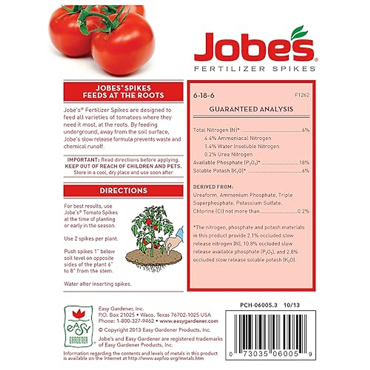 Jobe’s Garden Fertilizer Spikes, Easy Plant Care Fertilizer for Tomato Plants, 18 Count