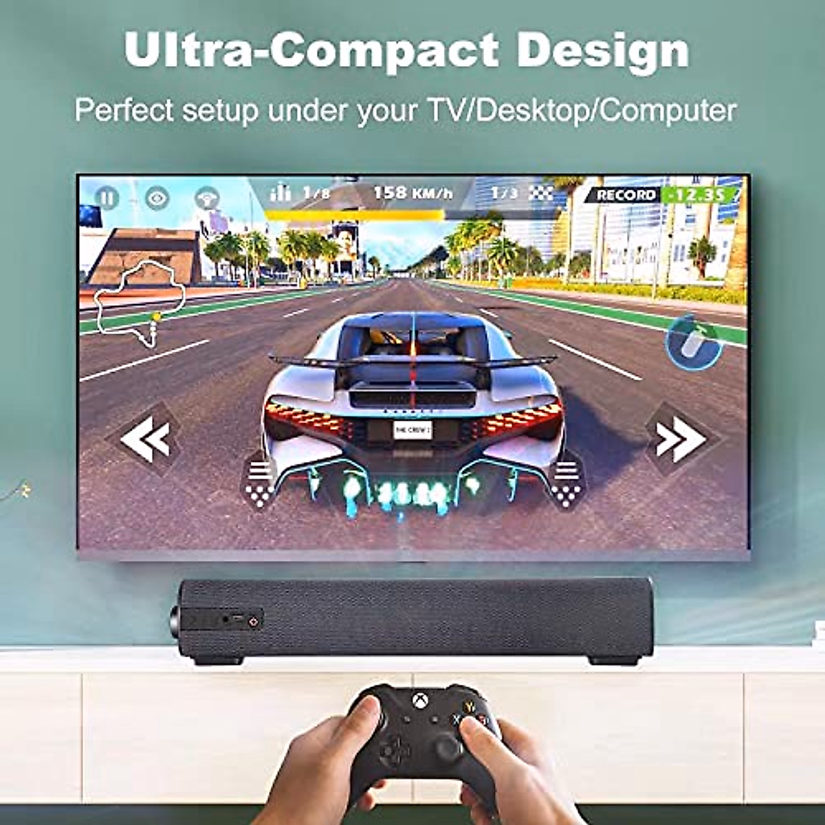 Sound Bars for TV/PC, 16.9" Outdoor/Indoor Mini Soundbar with Wired & Wireless Bluetooth 5 Speaker, 2 X 5 W Sound Bar with Subwoofer for Small Room, Coax/AUX/RCA/TF Card and Remote Control (Updated)