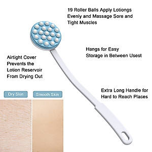 Yiesoum Back Lotion Applicator and Massager by Body Long Handheld self-Handhled Easy Reach for Sunscreen, Cream, Shower Gel on Back, Legs and Feet, Long Shower Bath Brush, Easily Roll-a Dispenser