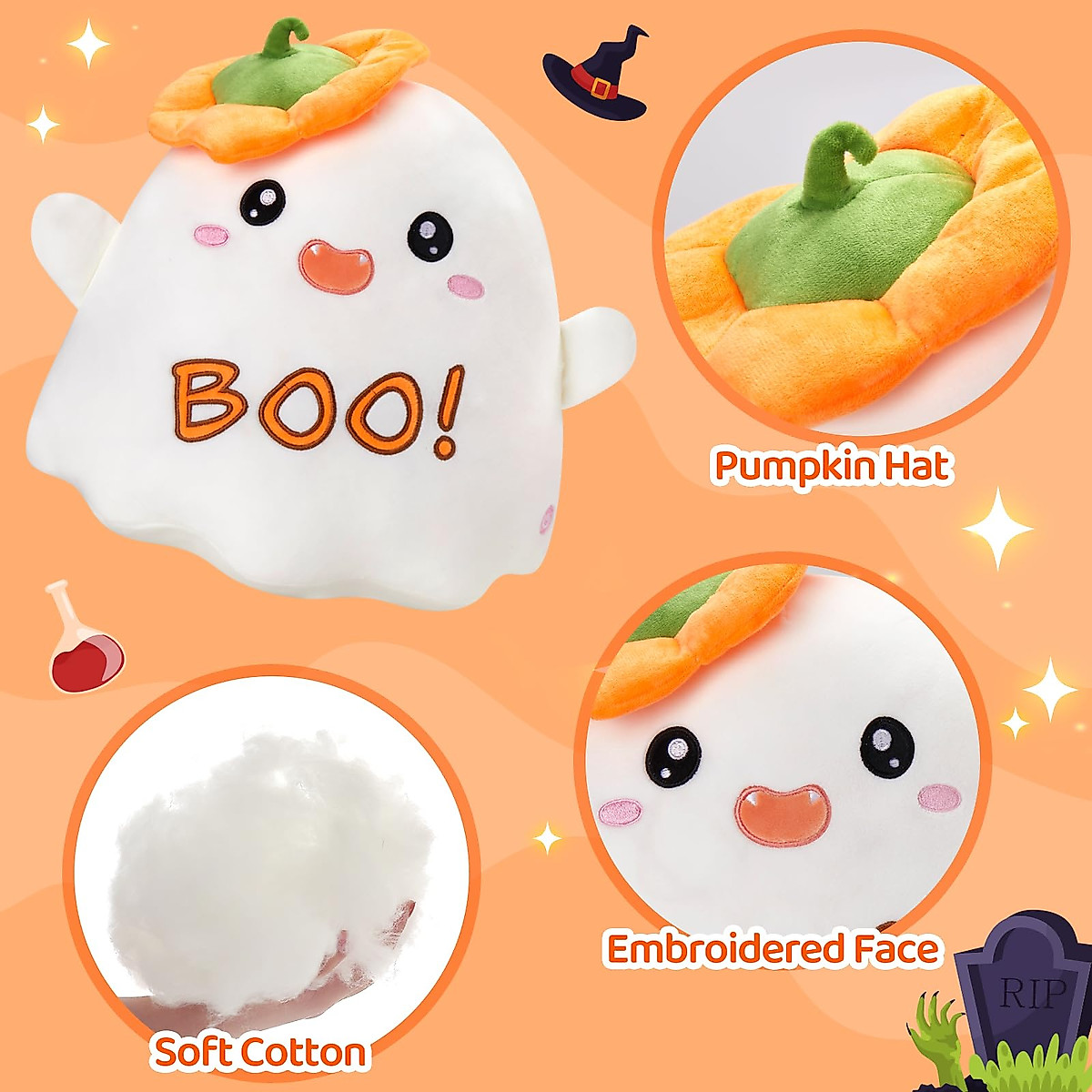 Glow Guards Halloween Ghost Stuffed Animal,Light up Boo Ghost Plush Toy,Cute Ghost Pillow,Soft Spooky Ghost Dolls Stuffed Animals,Halloween Party Favors Halloween Plushie Gift for Kids,12 inches