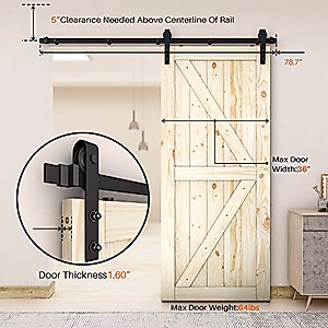 BELLEZE 36in x 84in Sliding Barn Door K-Frame with 6.6ft Barn Door Hardware Kit, Pre-Drilled, DIY Easy to Assemble, Unfinished