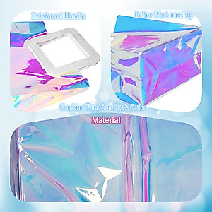 Holographic Small Gift Bags 2 Pack 7.9 * 7.1 * 3.9 Inch with Handles for Women, Girls, Birthday, Christmas, Bachelorette Party Favors, Shopping Reusable Clear Gift Wrap Bag
