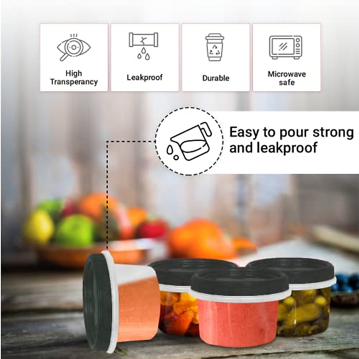 [Black - 12 Pk] Airtight Deli Containers with Lids Twist Lock Top Clear Food Storage for Meal Prep Snacks and Leftovers Freezer and Microwave Safe Stackable Leak-Resistant and 12 Pc. Set (16 Ounce)