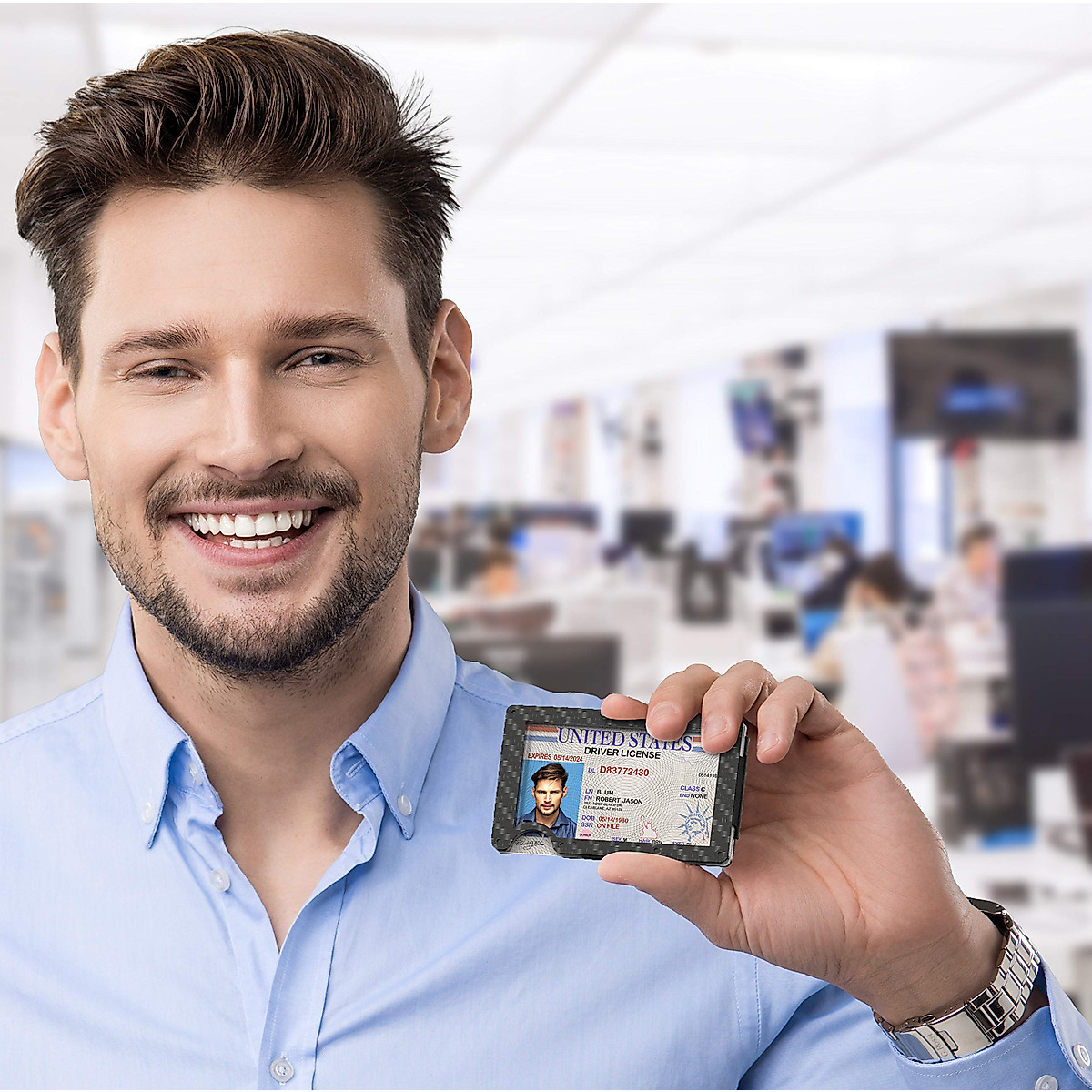 Bemmo Carbon Fiber Card Holder Wallet With Money Clip | Slim Minimalist Wallet For Men With Show ID Window | Stylish ID Holder Great Gift Idea