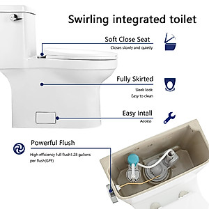DeerValley DV-1F52828 Apex White ADA Comfortable Height toilet and Elongated One Piece Toilet, with Soft Closing Seat and Left-hand Chrome Trip Lever Included, High-Efficiency
