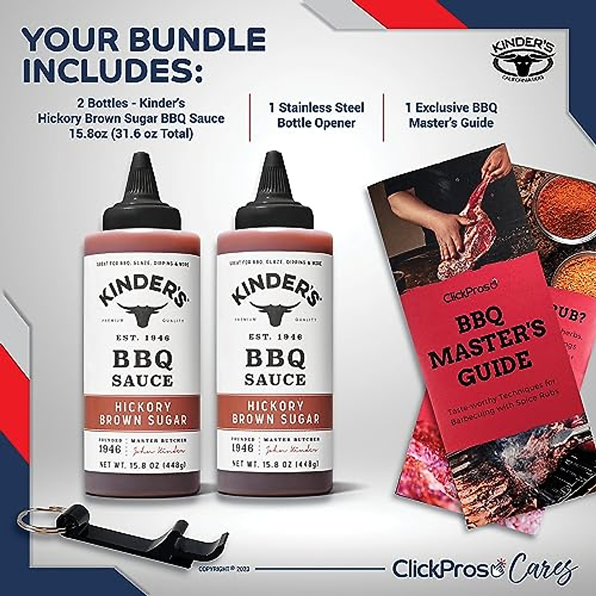 Kinder's Hickory Brown Sugar BBQ Sauce 2 Pack Bundle I Barbecue Sauce Variety Pack Includes ClickPros Exclusive “BBQ Master’s” Guide and Bottle Opener (4 Items)!