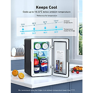 AstroAI Mini Fridge 2.0 Gen, 6 Liter/8 Cans Makeup Skincare Fridge 110V AC/ 12V DC Portable Thermoelectric Cooler and Warmer Little Tiny Fridge for Bedroom, Cosmetics (Dark Black)