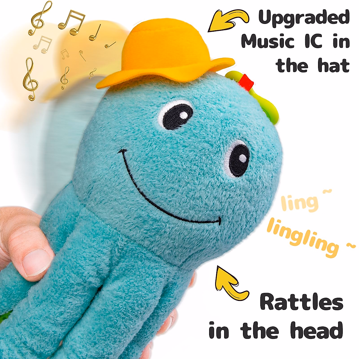 Sumobaby Infant Baby Musical Stuffed Animal Activity Soft Toys, Baby Teething Toys with Multi-Sensory Crinkle, Rattle and Mirror, for Tummy Time Newborn 0-3-6-12 Months Boys, Girls, Octopus, Blue