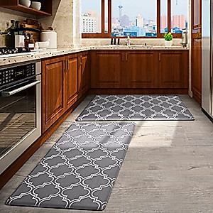 Keeko Kitchen Mat, 20''x39'' Cushioned Anti-Fatigue Floor Mat, Heavy Duty PVC Ergonomic Comfort Standing Foam Mat for Kitchen, Floor Home, Office, Sink, Laundry, Grey