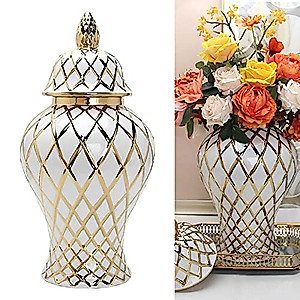 Gazechimp Modern Ceramic Ginger Jar Vase Porcelain Jar Temple Jar Handicraft with Lid Decorative Universal for Home Cafe Desktop Bedroom Decor Ornament
