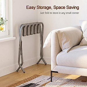 AMHANCIBLE Luggage Rack, Foldable Suitcase Stands Set of 2, Metal Luggage Holder for Guest Room, Bedroom, Hotel, Holds up to 110 lb, Easy Assemble, Grey,HLR01GY