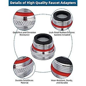 Hibbent 15 Pieces Faucet Adapter Kit, Brass Aerator Adapter Set for Faucet Tap with Removable Aerator to Connect Garden Hose, Aerator, Water Filter Adapter for Faucet Sink - Male/Female, Chrome