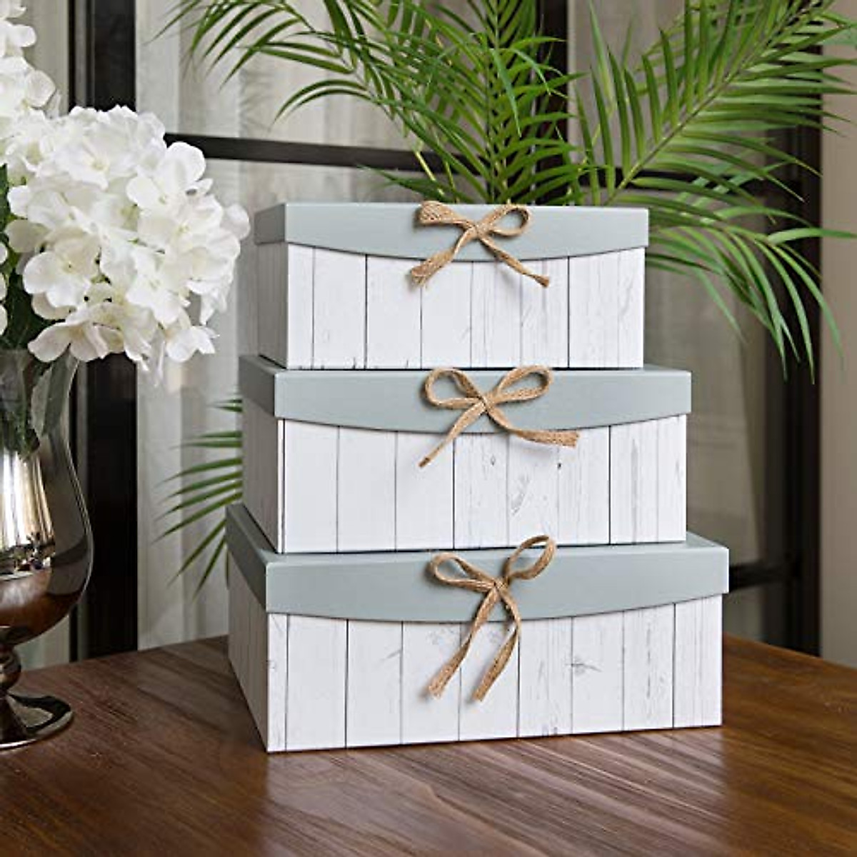 Soul & Lane Decorative Storage Cardboard Boxes (Set of 5) | White Birch Pattern with Hemp Ties | Paperboard Boxes for Organizing