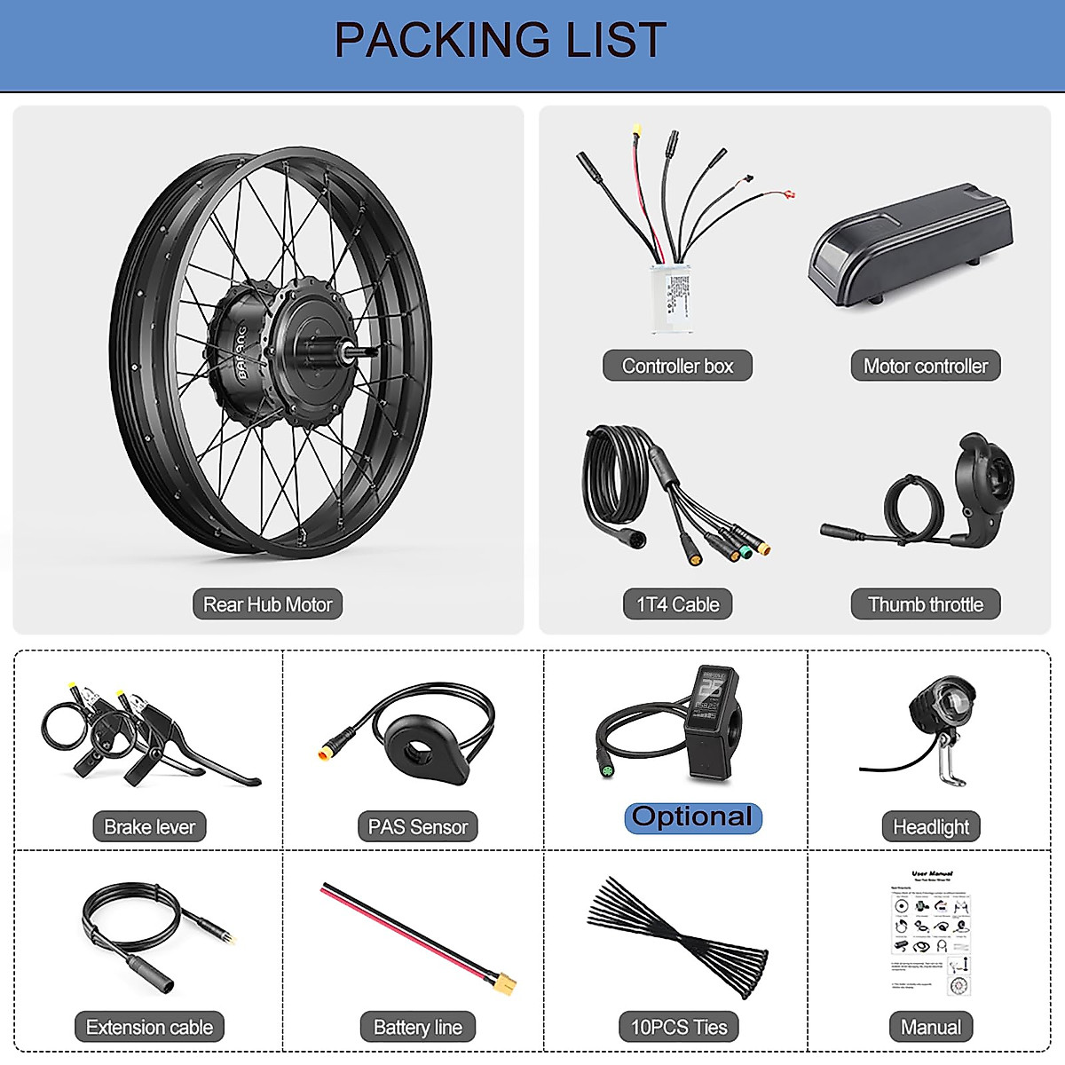 BAFAGN 48V 750W Ebike Conversion Kit for 26"Snow Fat-Tire Bike,Rear Wheel Brushless Hub Motor Fat Tire Electric Bicycle Conversion Kit with LCD Display(No Battery)