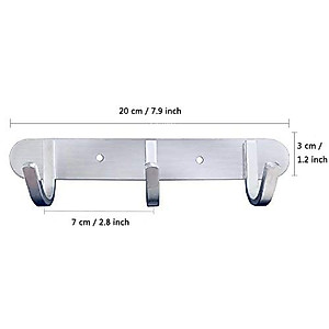 Sagmoc Coat Hook Rack Brushed Nickel 8-Inch Coat&Towel Hook Rail Wall Mounted with 3 Hooks, Durable Wall Hangers for Bedroom, Bathroom, Foyer, Hallway (SUS304 Stainless Steel)