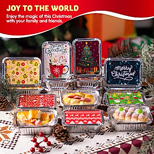 JOYIN 36 Pieces Christmas Foil Containers with Lids, 9 Holiday Designs, 5"x4"x1.5" Rectangular Treat Foil Containers, Disposable Food Storage Pan for Holiday Leftovers Goodie Container