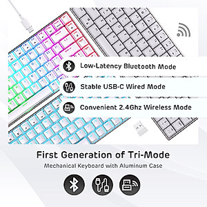RK ROYAL KLUDGE RK84 Pro RGB 75% Triple Mode BT5.0/2.4G/USB-C Hot Swappable Mechanical Keyboard, 84 Keys Wireless Gaming Keyboard with Aluminum Frame, Clicky Blue Switch