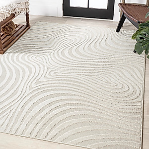 Eyely NCS103A-8 Scandinavian Maribo Abstract Groovy Striped Indoor Area Rug, Contemporary, Modern, Vintage, Coastal, Bohemian for Bedroom,Kitchen,Living Room,Non Shedding,Easy-Washing, Cream, 8 X 10