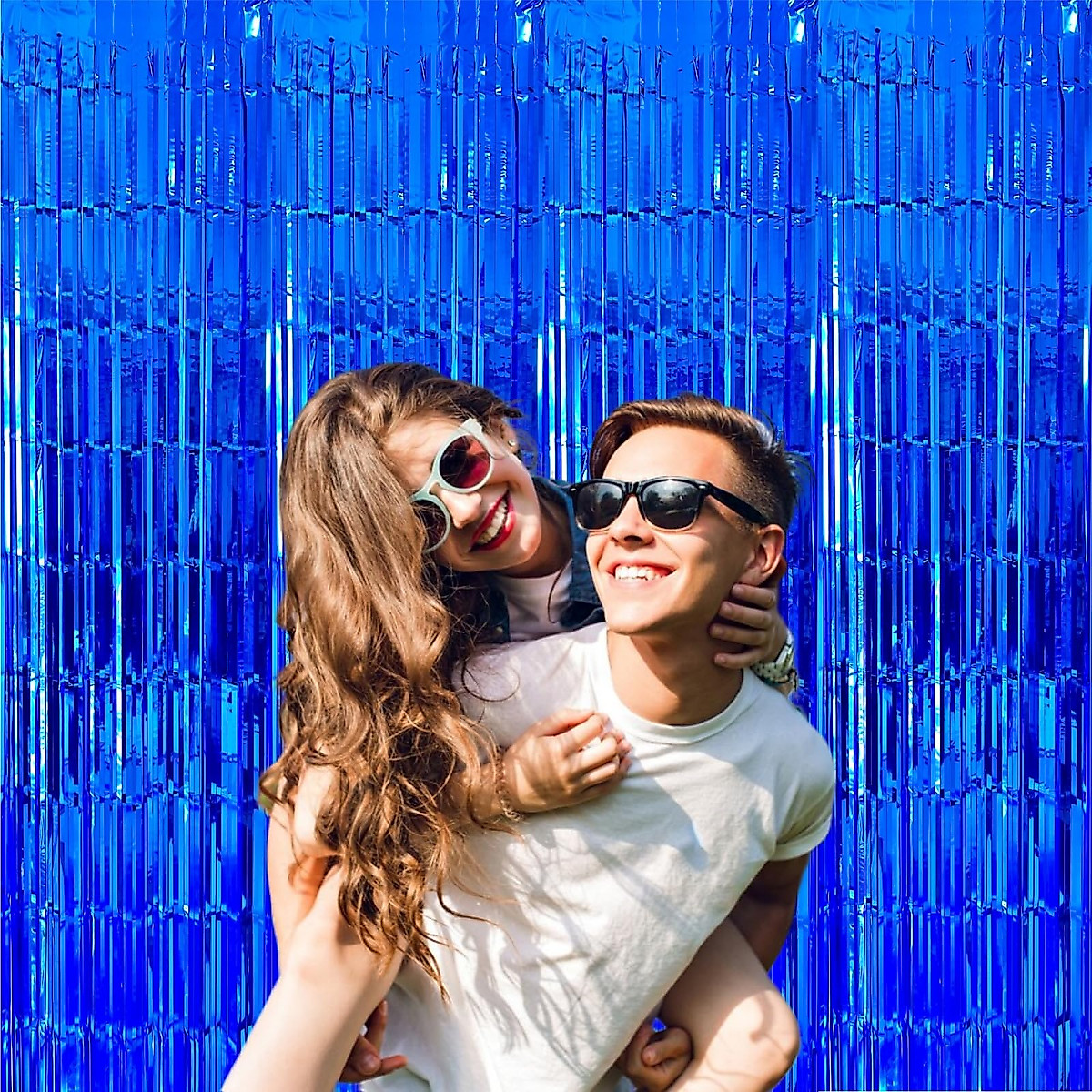 Black Tinsel Foil Fringe Curtain Party Backdrop Decorations for Graduation Birthday Bachelorette Wedding Engagement Bridal Baby Shower Celebration, Black Photo Booth Props -2 Packs (3.3 ft x 8.1 ft)