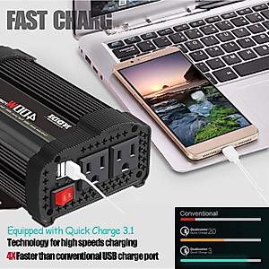 400W Car Power Inverter, DC 12V to 110V AC Converter with 2 Charger Outlets and Dual 3.1A USB Ports Cigarette Lighter Socket Adapter(Black)