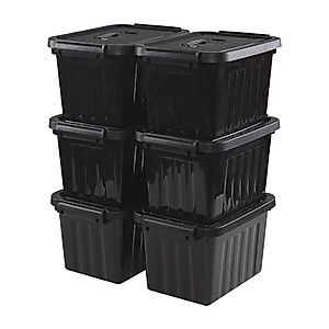 Vcansay 6 Quart Plastic Storage Latching Bin with Handles, Black, 6 Packs