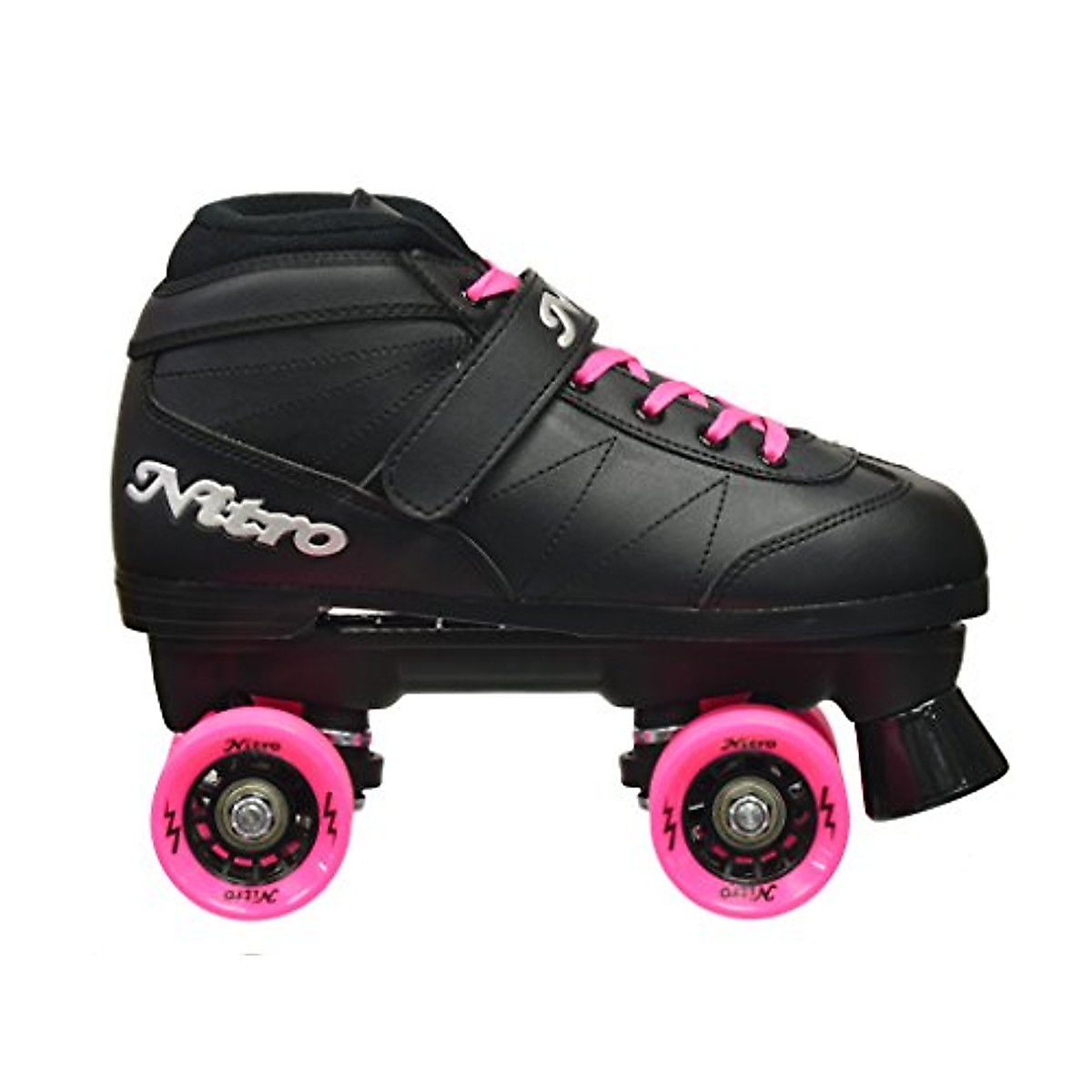 Epic Skates Super Nitro Indoor/Outdoor Quad Speed Roller Skates, Black/Pink, Adult 7