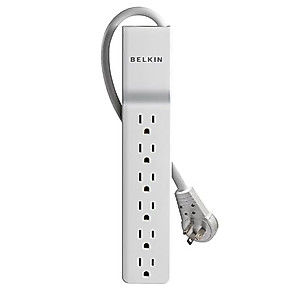 Belkin 6-Outlet SlimLine Power Strip Surge Protector, 6ft Cord and Rotating Plug, 700 Joules, White