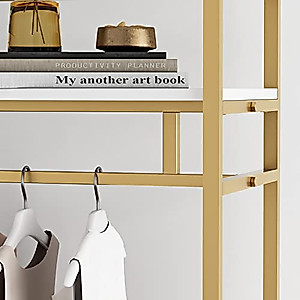 FONECHIN Heavy Duty Clothing Rack with Shelves for Hanging Clothing, Gold Metal Freestanding Garment Rack for Retail Display (59" L)